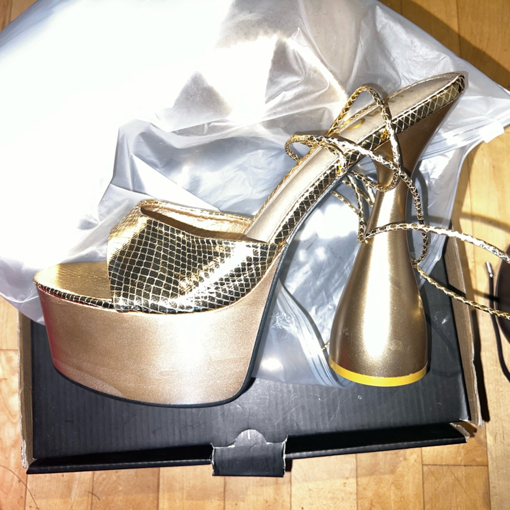 Brand New Platform Gold Strapped Heels - Gem